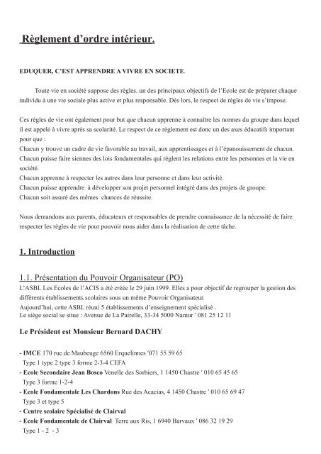 Règlement d'ordre intérieur - Acis