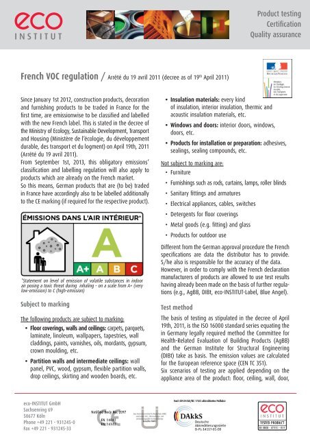 French VOC label info sheet - eco-INSTITUT