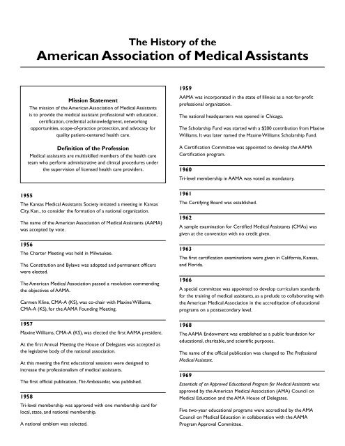 History of the AAMA - American Association of Medical Assistants