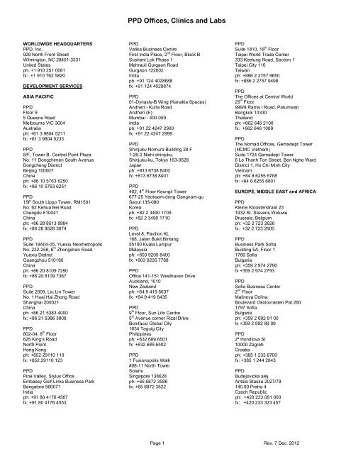 PPD Offices, Clinics and Labs - PPD Locations