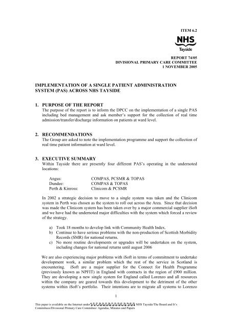 implementation of a single patient administration ... - NHS Tayside