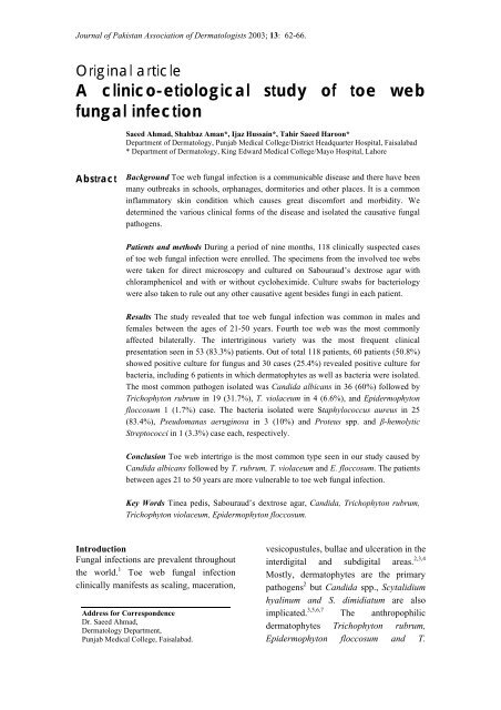 A clinico-etiological study of toe web fungal infection