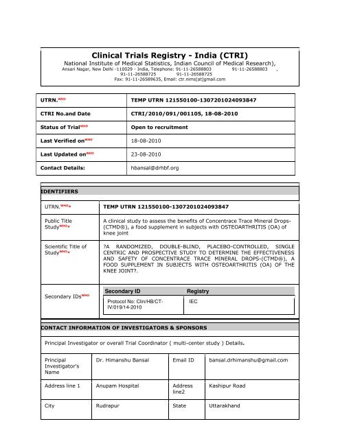 CTRI - Dr Himanshu Bansal Foundation