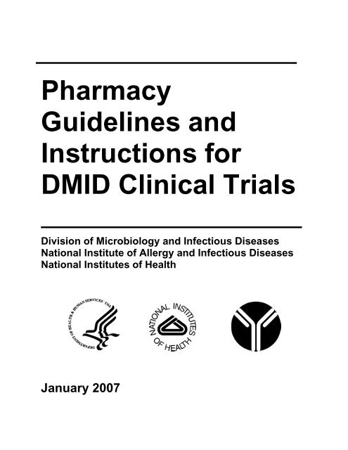 Pharmacy Guidelines and Instructions for DMID Clinical Trials