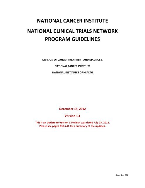 NCI National Clinical Trials Network (NCTN) Program Guidelines