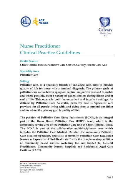 Nurse Practitioner Clinical Practice Guidelines - Clare Holland House