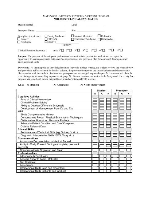 Mid-point Clinical Evaluation Form - Marywood University Home