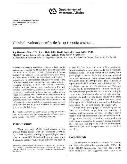 Clinical evaluation of a desktop robotic assistant - Rehabilitation ...