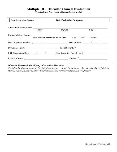 Multiple DUI Offender Clinical Evaluation