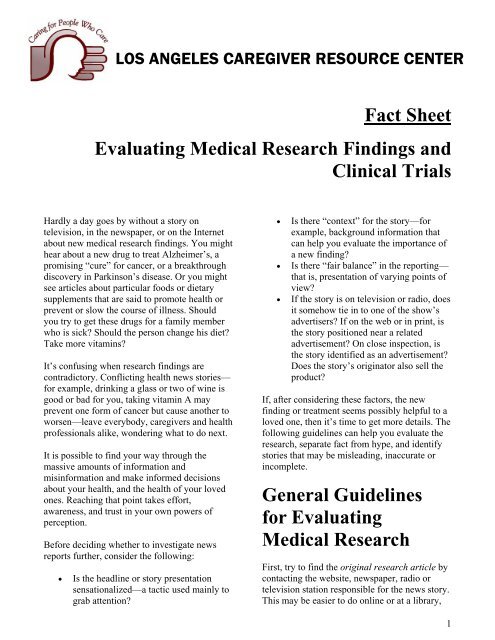Fact Sheet : Evaluating Medical Research Findings and Clinical Trials