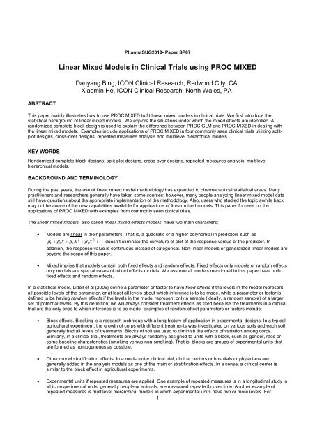 Linear Mixed Models in Clinical Trials using PROC ... - LexJansen