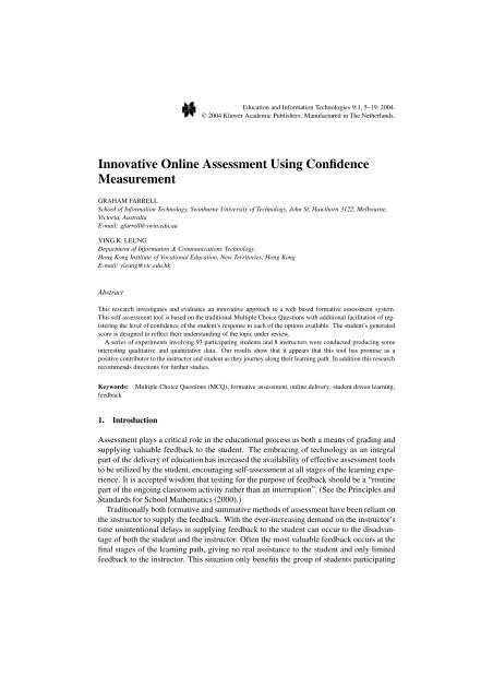 Innovative Online Assessment Using Confidence Measurement