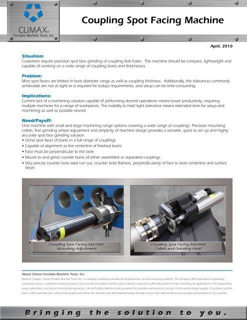 Coupling Spot Facing Machine - Climax Portable Machining ...