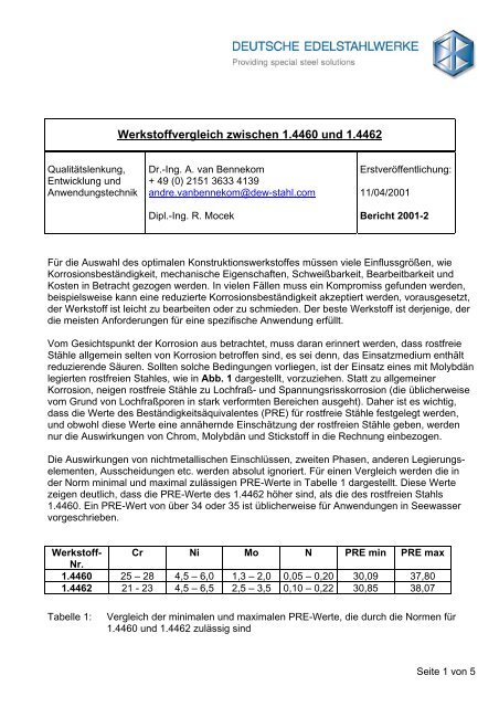 Werkstoffvergleich zwischen 1.4460 und 1.4462 - Informationsstelle ...