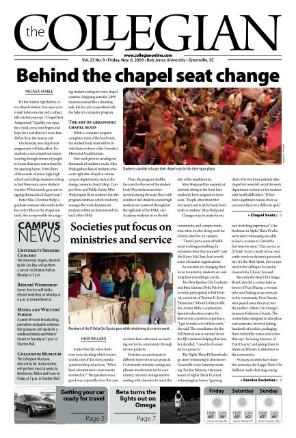 Behind the chapel seat change - Bob Jones University