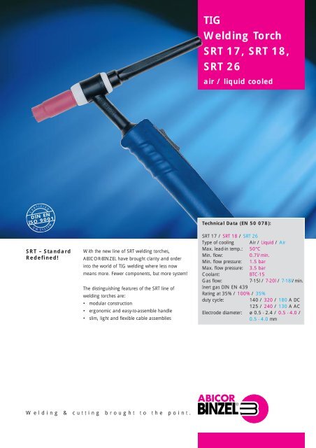 TIG Welding Torch SRT 17, SRT 18, SRT 26