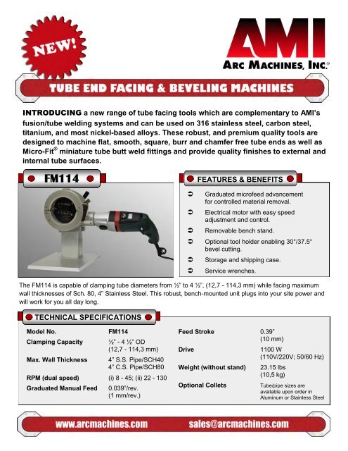 INTRODUCING a new range of tube facing tools ... - Arc Machines, Inc.