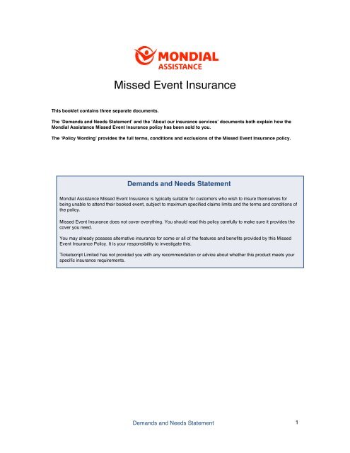 Missed Event Insurance - Mondial Assistance