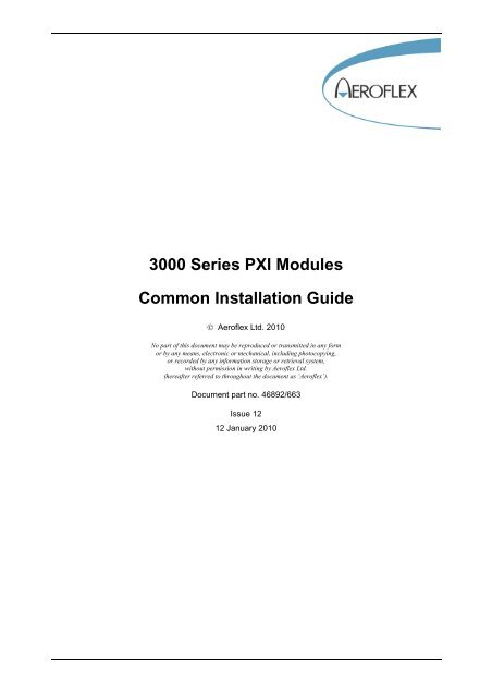 Common Installation Guide, 3000 Series PXI Modules - Aeroflex
