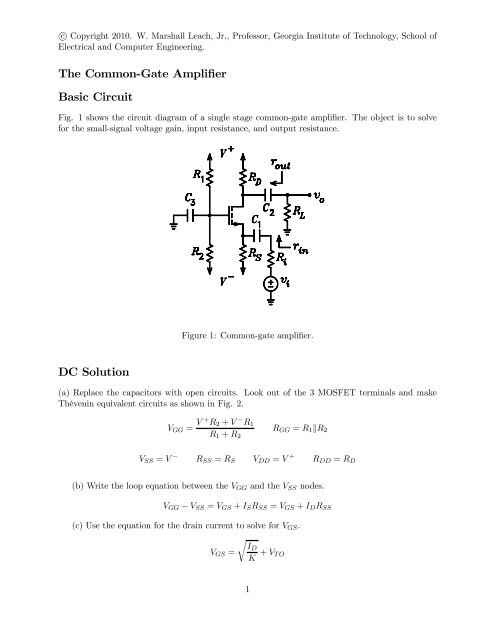 The Common-Gate Amplifier Basic Circuit DC Solution - ECE Users ...