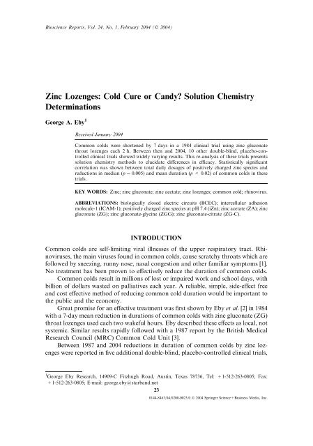 Zinc Lozenges: Cold Cure or Candy? Solution ... - Eby's ColdCure