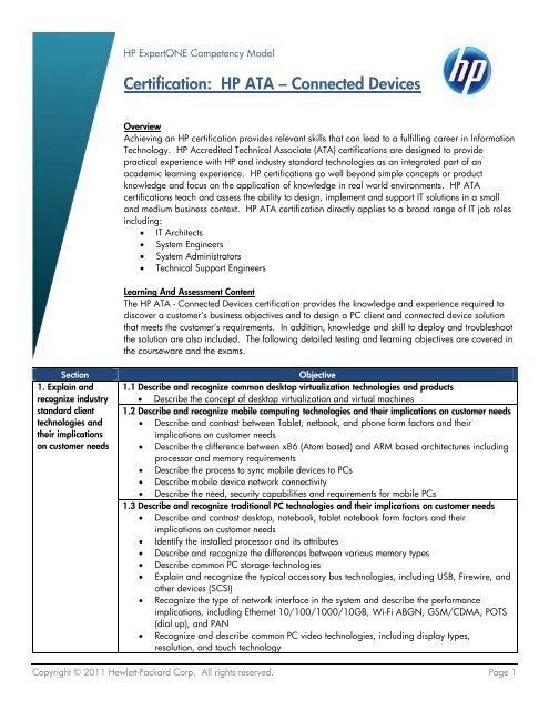 Certification: HP ATA – Connected Devices - Certiport
