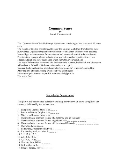 Common Sense - Ivan Ivec IQ Test