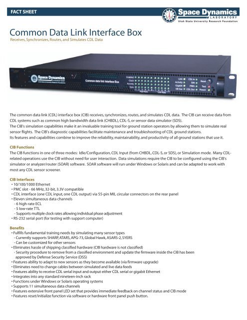 Common Data Link Interface Box - Space Dynamics Laboratory ...