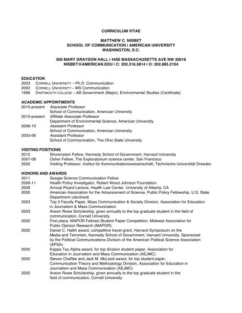 download cv (pdf) - Center for Climate Change Communication