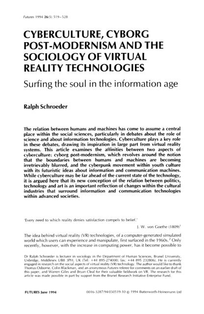 CYBERCULTURE, CYBORG POST-MODERNISM ... - Beau Sievers