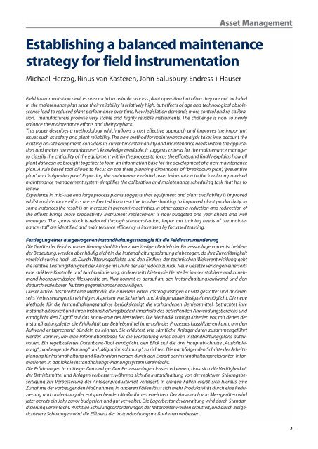 Establishing a balanced maintenance strategy for ... - Endress+Hauser