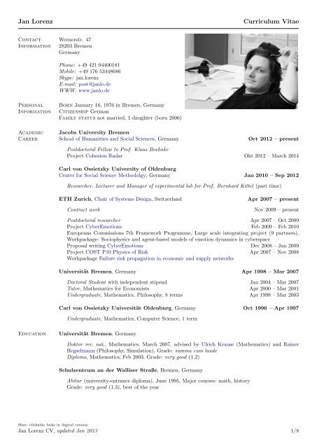 Jan Lorenz Curriculum Vitae