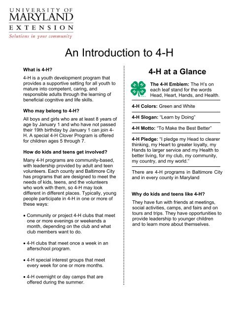 4-H at a Glance - Anne Arundel County - University of Maryland