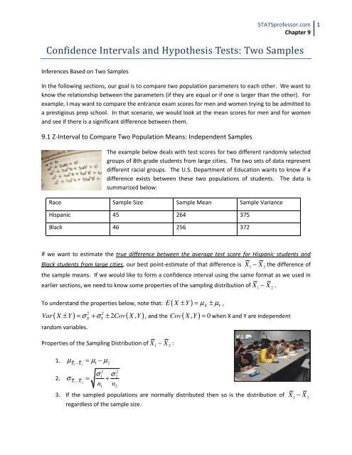 Confidence Intervals and Hypothesis Tests: Two Samples - Florida ...