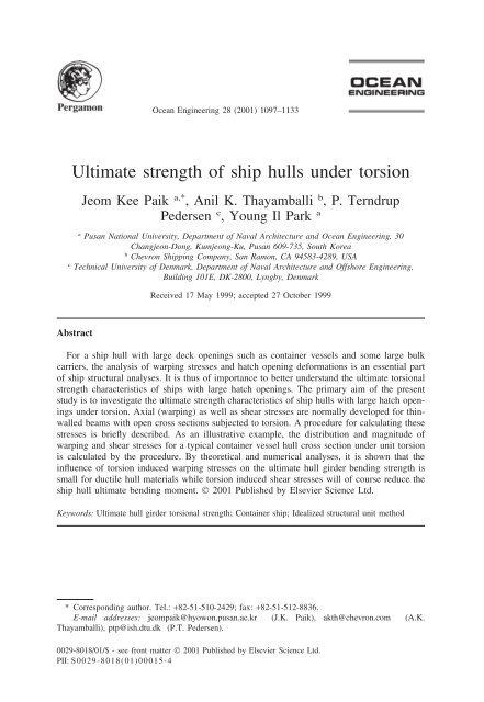 Ultimate strength of ship hulls under torsion