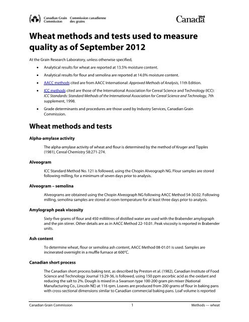 Wheat methods and tests used to measure quality as of September ...
