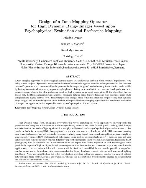 Design of a Tone Mapping Operator for High Dynamic Range ...