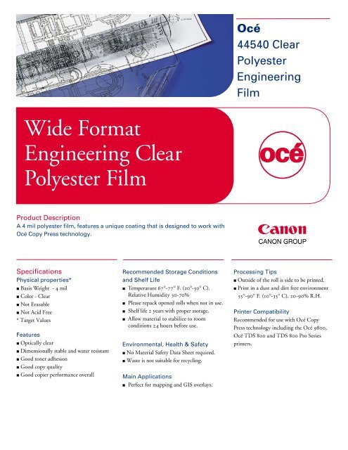 Wide Format Engineering Clear Polyester Film - Océ | Printing for ...