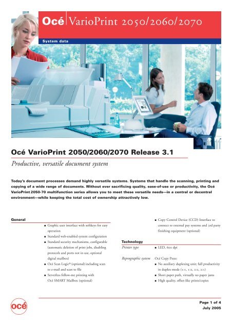 Océ VarioPrint 2050/2060/2070 system data