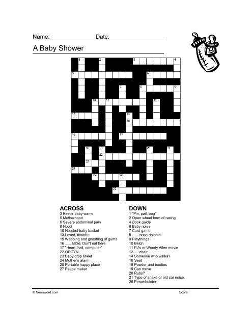 Baby Shower Crossword Puzzle Newsword