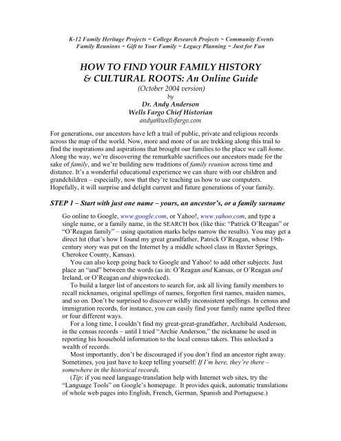 How to find your family history & cultural - RootsWeb - Ancestry.com