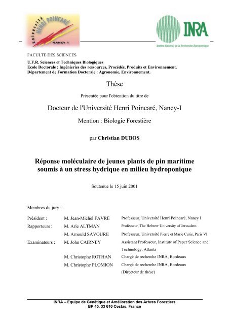 Thèse Docteur de l'Université Henri Poincaré, Nancy-I ... - INRA