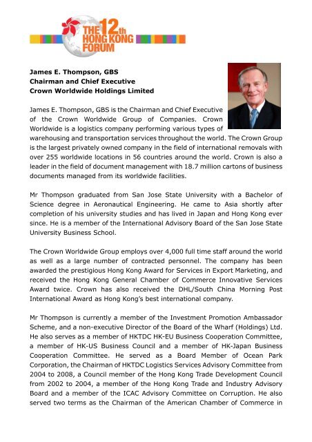 James E. Thompson, GBS Chairman and Chief Executive Crown ...