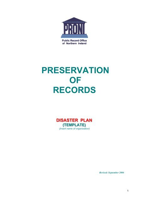 Disaster Plan Template - Public Record Office of Northern Ireland