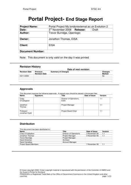 Portal Project- End Stage Report - University of London International ...
