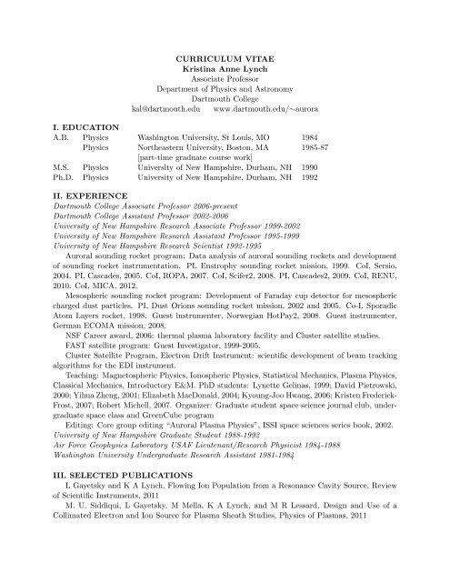 CURRICULUM VITAE Kristina Anne Lynch Associate Professor ...