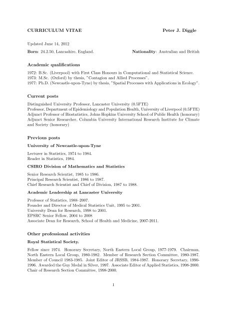 CURRICULUM VITAE Peter J. Diggle - Lancaster University