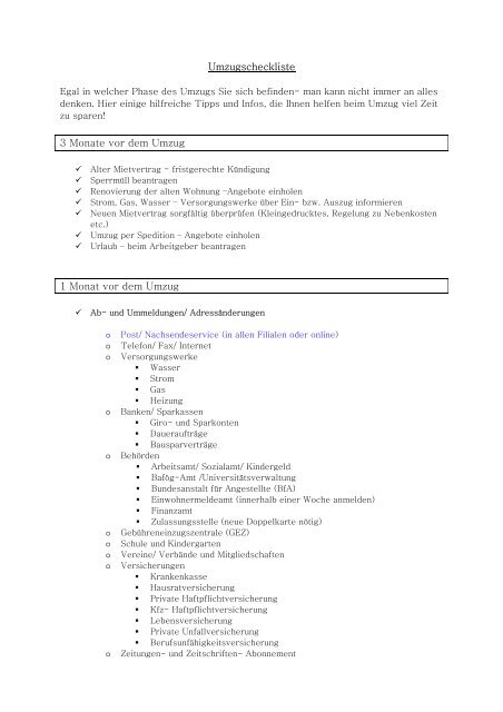 Umzugscheckliste