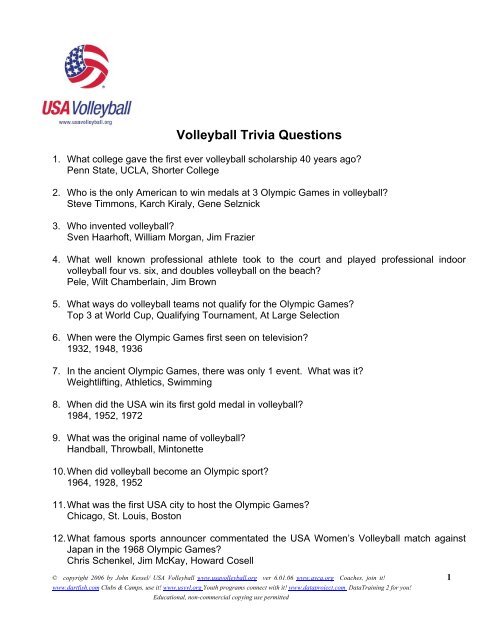 Volleyball Trivia Questions United States Olympic Committee