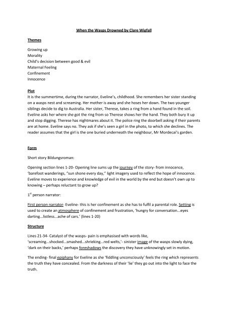 When the Wasps Drowned by Clare Wigfall Growing up Themes ...